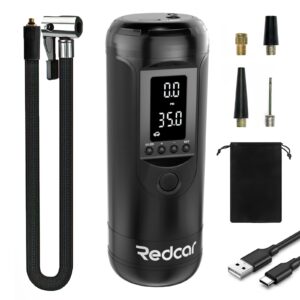 redcar cordless air inflator, portable tire pump with digital gauge, 150 psi, rechargeable battery, led light, for car tires, bicycle, motorcycle, balls & inflatables