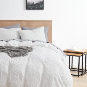 white duvet cover queen size - boho bedding queen duvet cover set, 3 piece tufted double brushed boho duvet cover with zipper closure, 1 queen size duvet cover 90x90 inches and 2 pillow shams