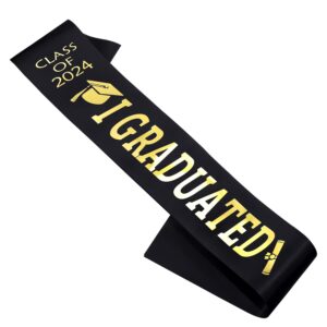 penta angel class of 2024 sash finally graduated 2024 senior cheerleader satin sash with gold letters for celebration graduation party (black)