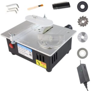 mini table saw, rtovzon 96w mini desktop electric saw cutter 7.1"x5.5", cut thickness adjustable precision craft table saw with speed & angle adjust 4* blades, available for wood/pcb/acrylic/plastic