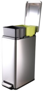 the step n' sort slim design, 2 x 21.5l dual trash and recycling bin