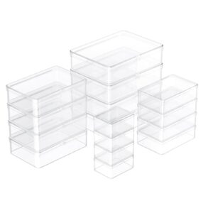 oarolloy 16pcs small plastic organizer storage boxes 4 sizes rectangle clear plastic organizer storage box mini mini empty containers with lids for beads, jewelry, nail art, crafting