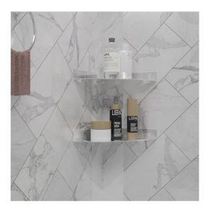 kataski 2 pack acrylic bathroom shelf, acrylic shower shelf, wall mounted clear floating corner shelf, tile wall shower storage organizer