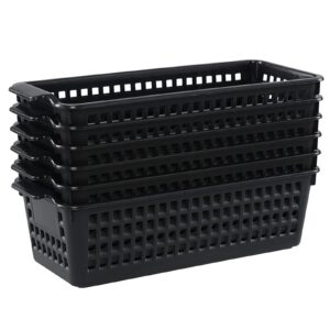 idotry 6-pack slim plastic storage trays baskets, black small storage basket