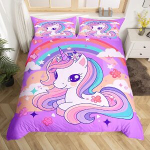 feelyou unicorn duvet cover twin for kids toddler, cute unicorn comforter cover girls cute unicorn bedding set beautiful unicorn bedspread cover kids room decor lightweight quilt cover