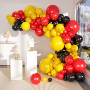 mebay red yellow black balloons arch kit, 156pcs matte latex balloon different sizes 18 12 10 5 inch for birthday baby bridal shower wedding party backdrop decorations