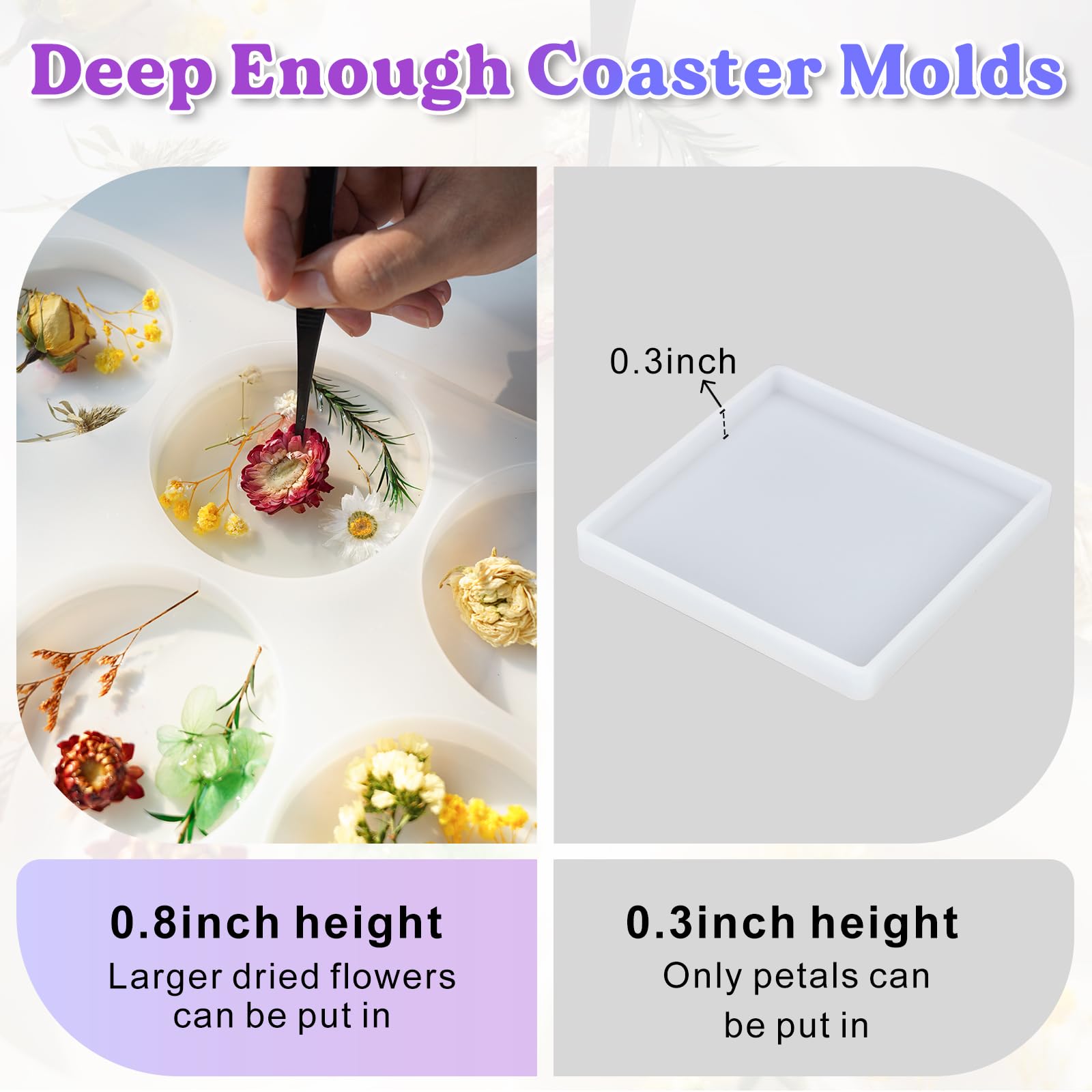 LET'S RESIN Extra Deep Coaster Resin Molds Silicone, Large 6 Cavity Silicone Molds for Resin, Round Silicone Coaster Molds for Epoxy Resin, Cups Mats, DIY Craft