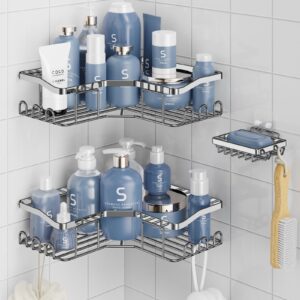 corner shower caddy 3 pack,adhesive shower organizer for bathroom storage&home decor&kitchen,no drilling,large capacity,rustproof stainless steel bathroom organizer,shower shelves for inside shower