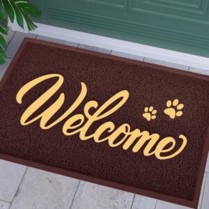 t.henv welcome mat outdoor, 30x17.5 waterproof all-season front door mat outside entrance, all-weather quick drying, low profile doormat indoor, patio porch entryway mat, brown-gold