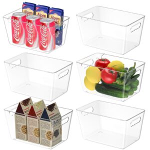 baleine refrigerator organizers and storage bins, 6 pk plastic clear storage bins, bpa free freezer organizer stackable storage bins with handles for fridge kitchen cabinet bathroom (9.5x5.5x4.5)