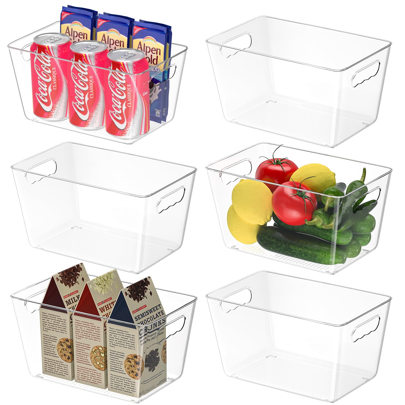 BALEINE Refrigerator Organizers and Storage Bins, 6 PK Plastic Clear Storage Bins, BPA Free Freezer Organizer Stackable Storage Bins with Handles for Fridge Kitchen Cabinet Bathroom (9.5x5.5x4.5)