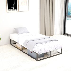 mhjinuwet twin size bed frame, 10" metal platform with wooden slats, easy assembly, no box spring needed