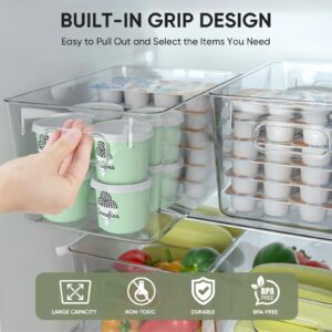 BALEINE Refrigerator Organizers and Storage Bins, 6 PK Plastic Clear Storage Bins, BPA Free Freezer Organizer Stackable Storage Bins with Handles for Fridge Kitchen Cabinet Bathroom (9.5x5.5x4.5)