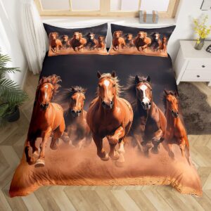 feelyou horse comforter cover full, brown horse bedding set for kids boys girls galloping horse duvet cover cute animal decor bedspread cover kids room decor breathable bedclothes(no comforter)