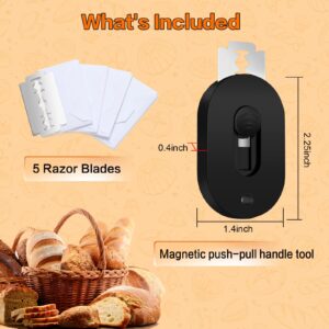 Giying6 Magnetic Bread Lame Dough Scoring Tool,Premium Sourdough Starter Kit, Integrated Push-pull Handle,for Professional Sourdough Baking & Bread Making Tools,contain 5 Razor Blades (Black)