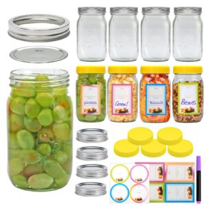 brajttt mouth mason jars 9 pack glass jars with lid and bands,32 oz large mason jars for food storage,pickling,dry food,snacks,candies,jam,honey,jelly