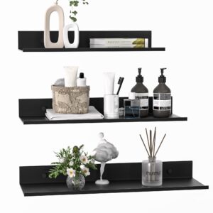 wisfame floating shelves for wall set of 3, black metal wall shelves for bathroom 11.8/13.8/15.7 in, modern small adhesive shelf for living room, bedroom, office, kitchen