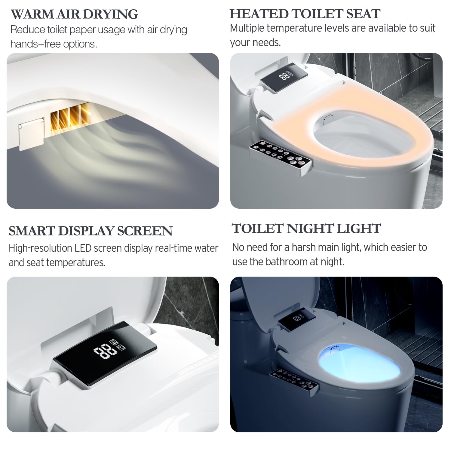 XCQQ Bidet Toilet Seat Round, Unlimited Warm Water, Heated Toilet Seat, Warm Air Dryer, Rear and Feminine Washing, Soft Closed Toilet Lid, Night Light, Smart Toilet Seat with Bidet Requires Outlet