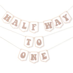 half way to one banner for baby - baby 1/2 birthday party decorations,half birthday banner for boys girls,neutral rustic baby shower party decor,six months baby happy birthday banner photo props (half