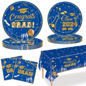 graduation plates and napkins 2024 graduation party supplies, 2024 graduation party disposable paper plates napkins tablecloth class of 2024 congrats grad graduation party decorations, serve 24