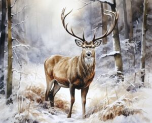 david textiles winter stag deer 14 point cotton panel 36 x 44 inches al 6450, white