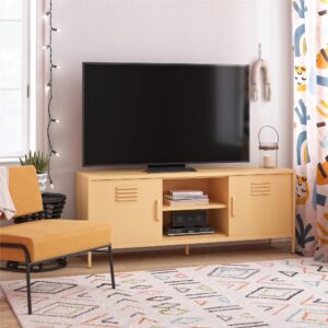 novogratz cache metal locker-style tv stand for tvs up to 65", yellow