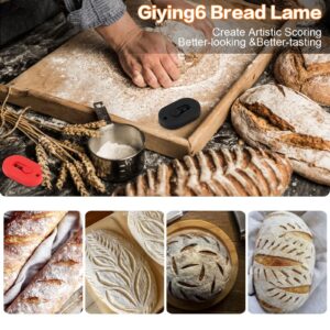 Giying6 Magnetic Bread Lame Dough Scoring Tool,Premium Sourdough Starter Kit, Integrated Push-pull Handle,for Professional Sourdough Baking & Bread Making Tools,contain 5 Razor Blades (Black)