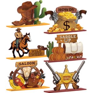 6 pieces western cowboy centerpieces decorations west wooden tables decorations wild western theme table centerpieces for cowboy party decorations birthday baby shower