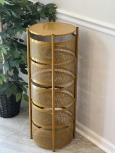 h&h supply 5 tier rotating storage kitchen cart organizer metal vegetable fruit basket rotating shelves for kitchen dorm office bathroom matte yellow gold lightweight