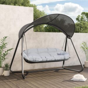 grand patio outdoor patio swing chair 3-person, 3-seat patio swing chair, patio lounge chair swing set for porch and garden, grey