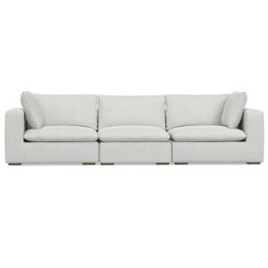 simplihome jasmine 3-seater modular sofa in velvety chenille polyester-blend performance fabric, cloud grey, 125-inches wide, handcrafted contemporary-style couch for living room