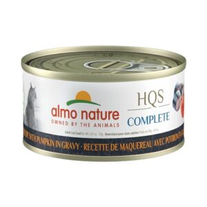 almo nature hqs complete wet cat food mackerel recipe with pumpkin in gravy 2.47 oz (pack of 24)