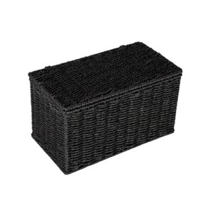 household essentials small handwoven paper rope wicker basket with lid, black