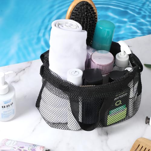 COMNICO Mesh Shower Caddy, Portable Tote Bag Black Quick Dry Hanging Shower Tote Bath Organizer for College Dorm Room Bathroom Gym Travel Swimming