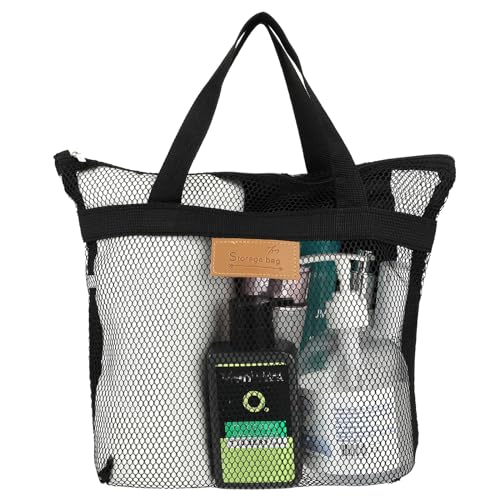 COMNICO Mesh Shower Caddy, Portable Tote Bag Black Quick Dry Hanging Shower Tote Bath Organizer for College Dorm Room Bathroom Gym Travel Swimming