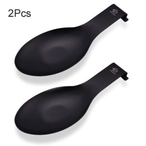 Vila KuChe Stainless Steel Spoon Rest for Kitchen Spoon Holder Counter Cooking Utensil Rest Spoon Heavy Duty Dishwasher Safe 2pcs (Black)