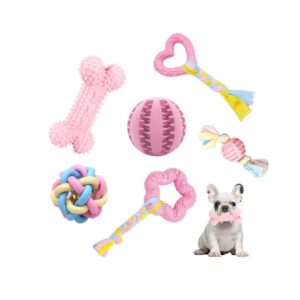 bambinom puppy chew toys, 6 pack puppy teething toys for small breed, soft rubber cute pink dog toys, eco-friendly, teeth cleaning interactive for small dogs