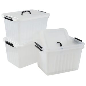 hayixia latching storage box pack of 4, 22 quart storage bins with lids and handles, clear