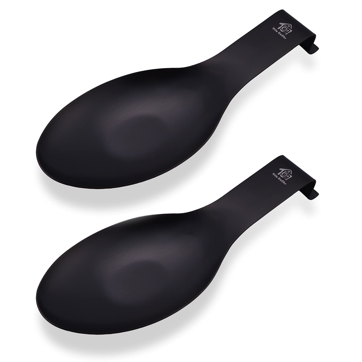 Vila KuChe Stainless Steel Spoon Rest for Kitchen Spoon Holder Counter Cooking Utensil Rest Spoon Heavy Duty Dishwasher Safe 2pcs (Black)