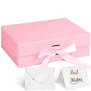 shindel pink gift box, 10.5x7.5x3.1 inches gift box with lid for presents, magnetic gift box with ribbon, bridesmaid box with lid greeting card