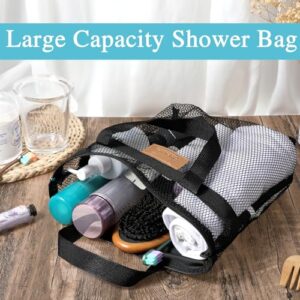 COMNICO Mesh Shower Caddy, Portable Tote Bag Black Quick Dry Hanging Shower Tote Bath Organizer for College Dorm Room Bathroom Gym Travel Swimming