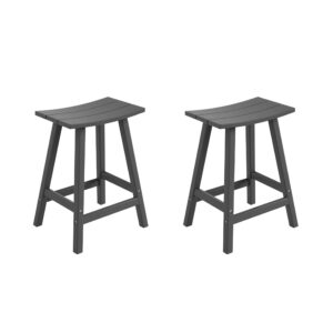 costaelm all-weather bar stools set of 2, 24" height outdoor bar stools, adirondack poly patio bar stool for patio, deck, kitchen counter and garden, gray