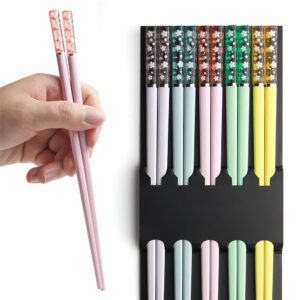 chopsticks reusable dishwasher safe, ayfdishs 5 pairs 9.45 inches lightweight fiberglass chopstick, japanese chinese sakura chopstick, non-slip chop sticks, multicolor