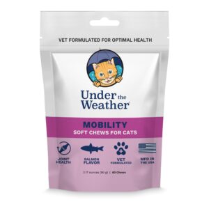 under the weather pet mobility chews for cats | helps in preventing joint issues | for aging cats becoming less active | 60 star shaped soft chews