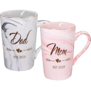 mugpie dad and mom couple mugs - new parents gifts first time pregnancy gifts est 2025 dad and mom coffee mug set- elegant gifts for baby shower mother's day father's day - 12.5oz ceramic coffee cup