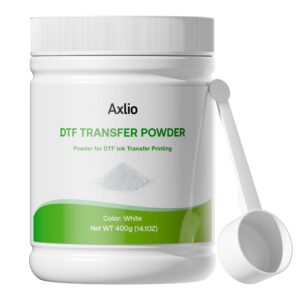 dtf powder white digital transfer hot melt adhesive- axlio 400g dtf pretreat transfer powder for all fabric, dtf hot melt adhesive powder for all dtf and dtg printers, 400g-14.1oz