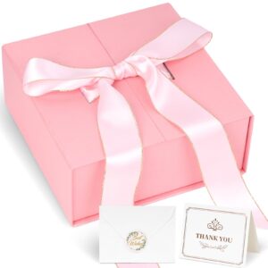 shindel gift boxes with lids for presents, 8" x 8" x 3.5' pink gift box, large gift box with lid card ribbon for weddings birthdays