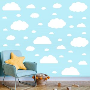 aowdiao cloud wall decals - 40 peel and stick clouds stickers - assorted shapes and sizes for nursery, bedroom, classroom decor