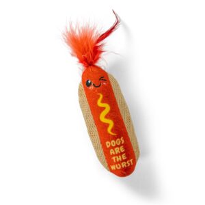 catstages hot dog kicker catnip toy and dental toy for cats hot dog themed funny catnip stuffed kicker toy, brown