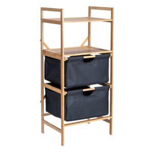 household essentials bamboo storage shelf with cotton fabric drawers, natural and black